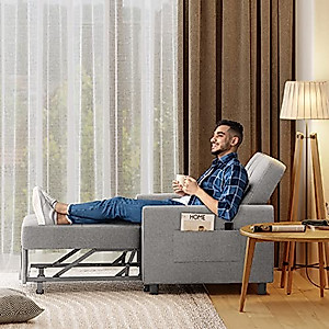 Convertible Sleeper Sofa Chair Bed, 3-in-1 Single Convertible Chair Bed, Adjustable Chair with Pillow and Pocket, Multi-Functional Sleeper Chair with Modern Linen Fabric for Apartment, Light Gray