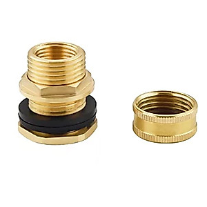 Wantmatch Brass Garden Hose Bulkhead Fitting with Plug,1/2" Female NPT 3/4" Male GHT Garden Hose Threaded,Brass Water Tank Connector 2 Pack