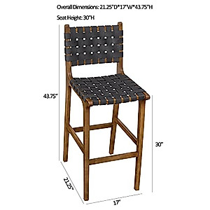 Ball & Cast Upholstered bar stools with Back, Solid Wood Frame and Faux Leather Woven Strips, bar Height Stool Dark Grey, Fully Assembled (HSA-1110-30)