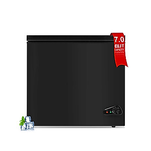Compact Chest Freezer 7.0 Cu.Ft, Mini Deep Freezer with 2 Removable Storage Basket, Top Open Door Small Chest Freezer with 7 Level Adjustable Temperature, Compact Freezer for Home Kitchen Office
