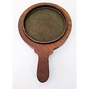 Sahishnu Online And Marketing Fajita Plate Set, Round Sizzling Brownie Sizzler Plate/Tray with Wooden Base Round Handle