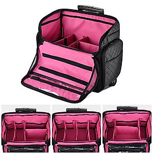 BYOOTIQUE Rolling Makeup Train Case Hairstylist Traveling Bag Carry On Barber Case Suitcase with Adjustable Dividers Cosmetic Bag with wheels for Hairdressing Tool Organizer Makeup Salon Nail
