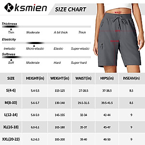 Ksmien Women's Hiking Cargo Shorts Quick Dry Lightweight Summer Shorts with Zipper Pockets for Travel Golf Camping Dark Grey