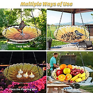 MUMTOP Hanging Bird Bath Outdoor Glass Bird Baths Sunflower Bird Feeder with Water Ripple Rim 11 Inch for Garden Yard Patio Decor