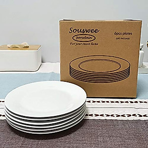 EasyDancing Salad Dessert Plate 7.5inch White Porcelain Dinner Set of 6 with Round Flat Design Good for the Gift