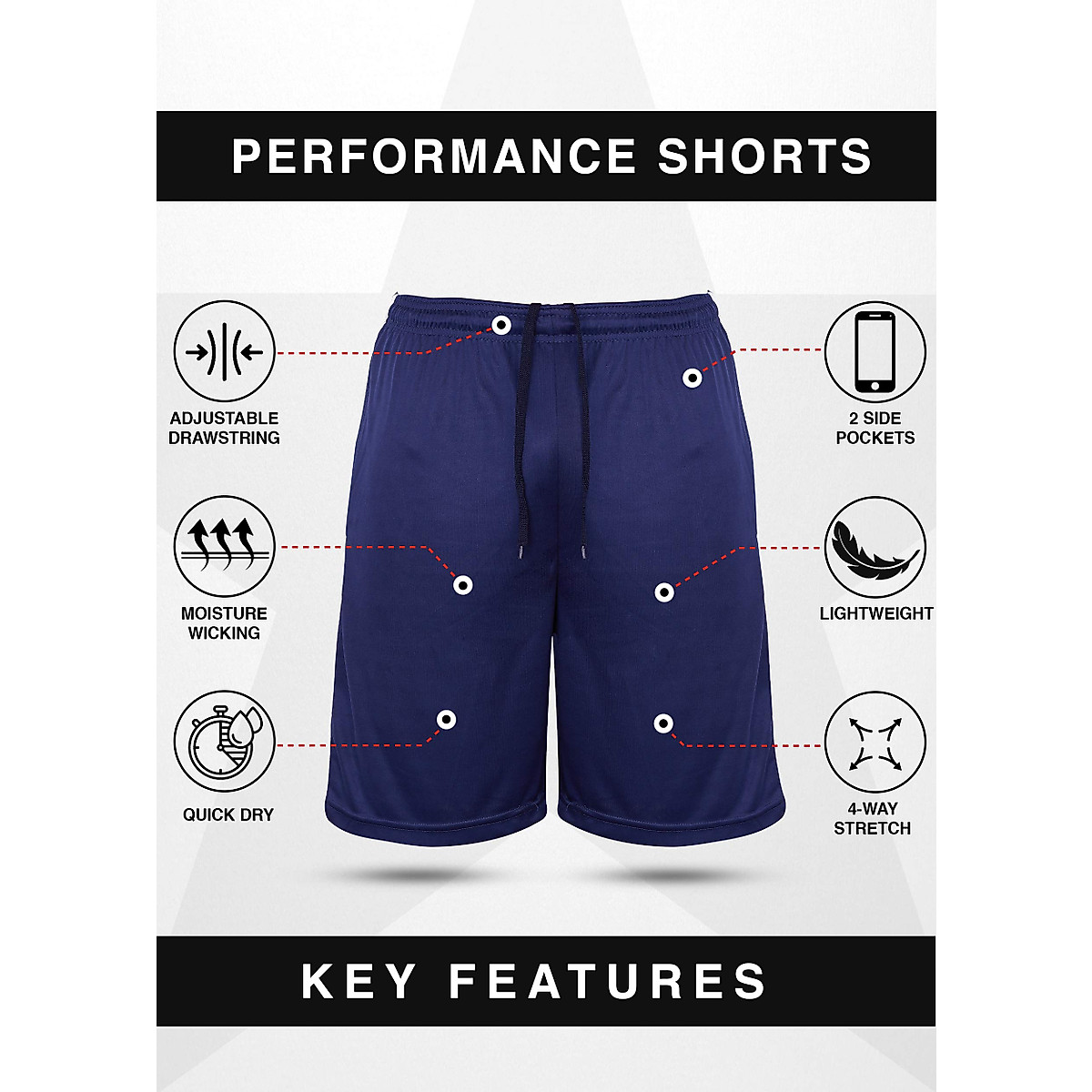 Reset Men's Athletic Workout Shorts with Pockets Dri-Fit Color Block Mesh Gym Shorts - 4 Pack (White/Gray/Black/Navy, Medium)