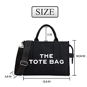 Canvas Tote Bags for Women The Tote Bag Dupe Trendy Handbag Tote Purse with Zipper Canvas Crossbody Bag Black