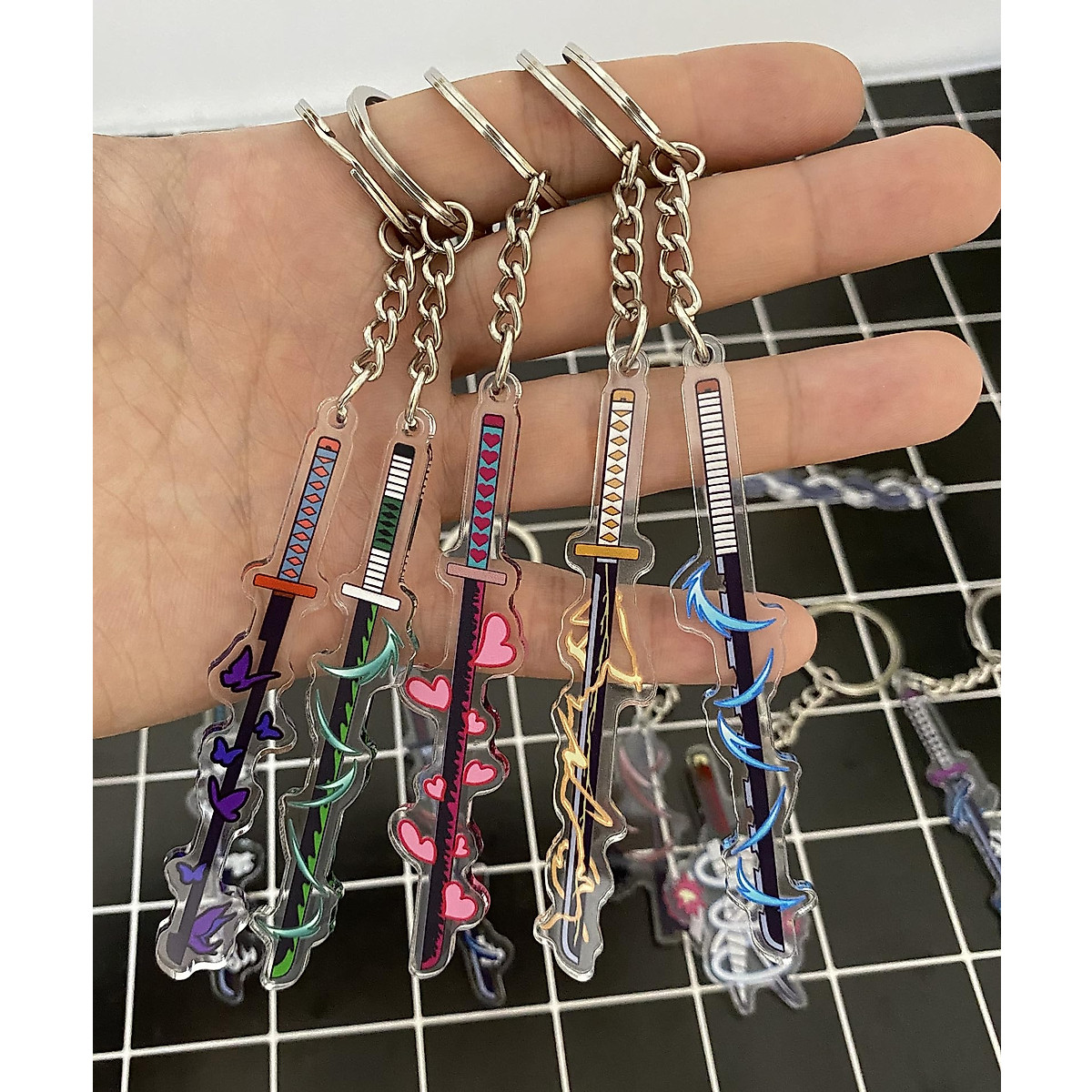 FSRONGXI Anime Keychains, 12Pcs Acrylic Anime keychain, Mini katana Sword Key chain Anime Stuff Accessories Gifts