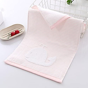 3-Pack Whale Pattern Kids Facial Towels, Pure Cotton Fingertip Towels Kids Hand Bath Towels, Double Layer Children Face Washcloths for Bathroom, Size 10" x 19.5"