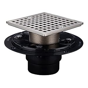 Annde 4-1/4 Square Floor Shower Drain, Shower Drain Base for Low Profile Shower Pan Nickel Brushed with Various Finish Style, for Kitchen,Bathroom (Grid)
