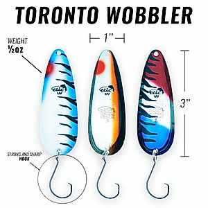 ETIC Toronto Wobbler 3", 1/2oz Fishing Spoons Kit 100% Made of Brass, 3 pcs Fishing Lures, Tackle, Hooks, Baits, Spinning, Casting, Trolling for Trout, Salmon, Pike, Walleye, Bass and Mores