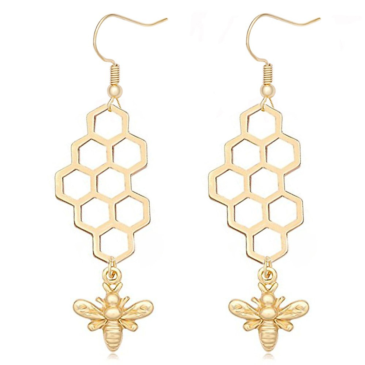 MANZHEN Natural Gold Silver Honeycomb Bee Dangle Earrings (gold)