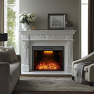 Dreamflame 36 inch Electric Fireplace, Wall Fireplace Electric with Remote Control, Realistic Log and Crackling Sound, Overheating Protection and Timer, 750/1500W Black