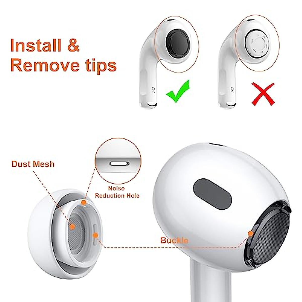[4 Pairs XS/S/M/L] Link Dream Ear Tips for AirPods Pro 2 (2nd Generation) Silicon Ear Buds Tips with Portable Storage Box (XS/S/M/L)