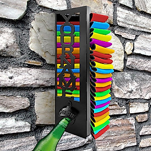 Qingxily Custom Can Cooler Holder Wall Mounted with Bottle Opener Personalized Beer Can Sleeves Storage Organizer Customized Cooler Dispenser with Name for Home Bar