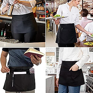 RUIBOLU Waist Apron with 3 Pockets - Black Waitress Waiter Server Short Aprons, Water Resistant Half Apron (Black-1pack)