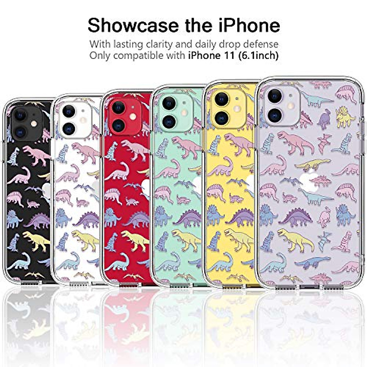 BICOL iPhone 11 Case Clear with Design for Girls Women,12ft Drop Tested,Military Grade Shockproof,Slip Resistant Slim Fit Protective Phone Case for Apple iPhone 11 6.1 inch 2019 Dinosaurs