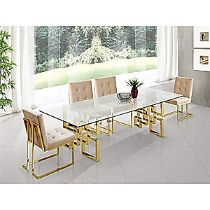 Meridian Furniture 714-T Pierre Collection Modern | Contemporary Square Glass Dining Table with Stainless Steel Base and Rich Gold Finish, 78" W x 39" D x 30" H
