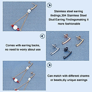 PH PandaHall Stud Earring with Loop, 32pcs(16 Pairs) 4 Colors 304 Stainless Steel Earring Post Ear Studs Findings with 32pcs Butterfly Ear Nuts for DIY Earring Jewelry Making Findings