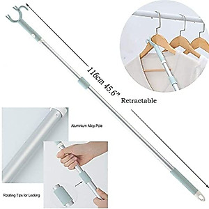 Reach Stick Long Pole with Hook 45" Telescoping Closet Pole Adjustable Reaching Pole Extendable Reach Pole Reaching Pole for Clothesline,Closet,Ceiling,Shelf