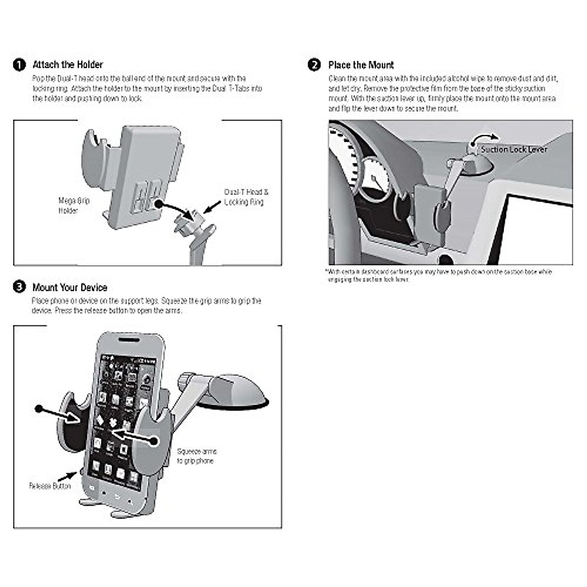 Arkon Windshield or Dash Car Phone Holder Mount for iPhone 12 11 XS XR X Galaxy Note 20 10 9 Retail Black