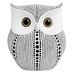 Owl Statue for Home Decor Accents Office Decoration, APPS2Car Handmade Polka Dots Buhos Modern Bird Figurine for Indoor Book Shelf Desktop Cabinet Fireplace Mantel Living Room Bedroom Ornament (White)