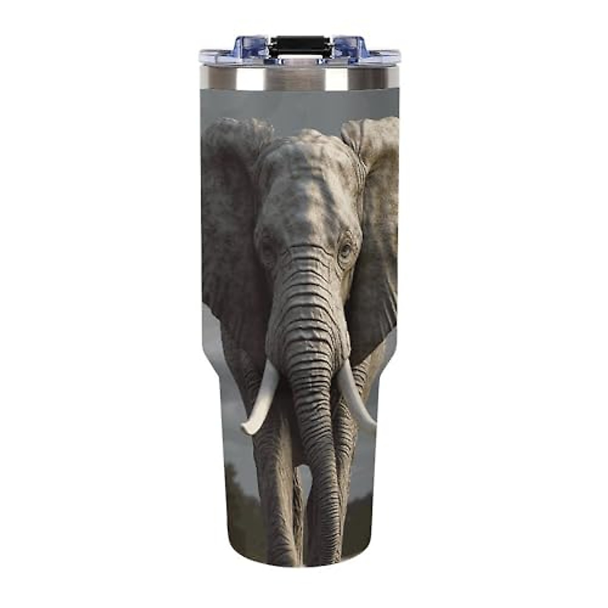LLUTSNTH 40 Oz Vacuum Tumbler with White Handle Leakproof Insulated Tumbler 3D Elephant Stainless Steel Travel Mug with Lid And Straw Coffee Cup Cute Water Bottles Cup Holder Friendly