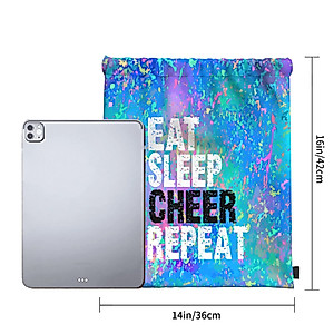 FORATIO Eat Sleep Cheer Repeat Drawstring Backpack Gym String Bag Sports Drawstring Sackpack For Women Men