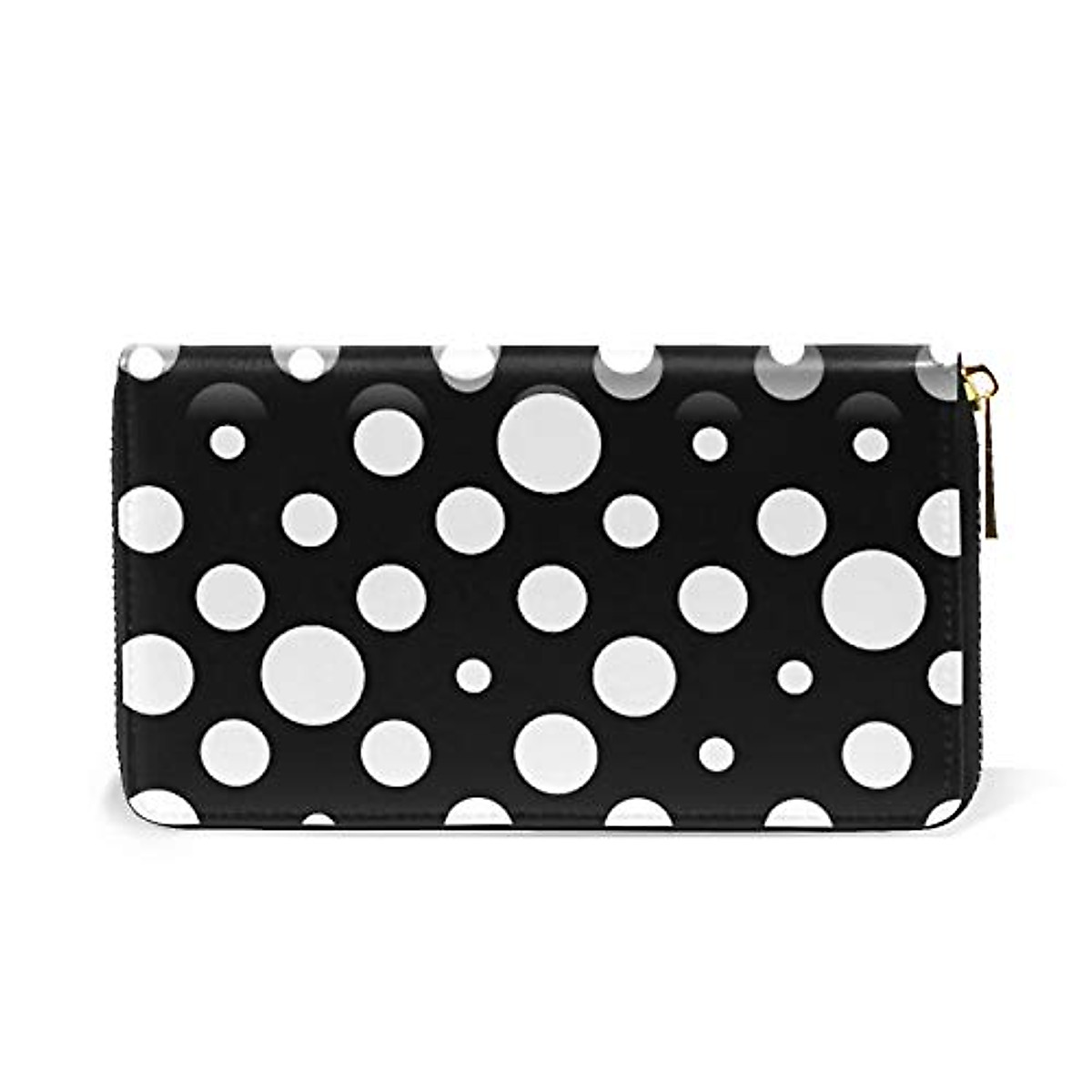 Art Vintage Black White Polka Dot Leather Womens Zipper Wallets Clutch Coin Case