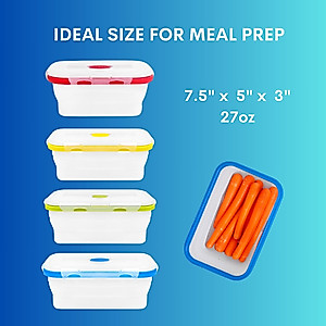 ECOBERI Collapsible Food Storage Containers with Airtight Lids, BPA-Free Silicone, Microwave and Dishwasher Safe, Space Saving, Stackable, Portable, Set of 4