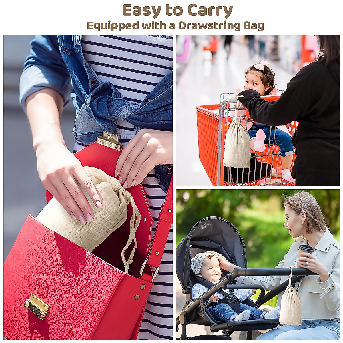 Muslin Nursing Covers for Breastfeeding, MVUOCR 100% Cotton Breastfeeding Cover for Mom, Multi-use Nursing Apron with Drawstring Bag, Soft and Breathable Privacy Nursing Covers with Wooden Hoop