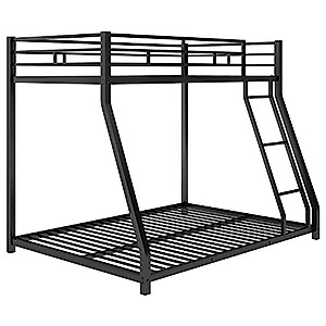 Lifeand Twin Over Full Bunk Bed with Metal Frame, Guardrail and Ladder, Space-Saving Design, Metal Bed for Kids&Teens,Black