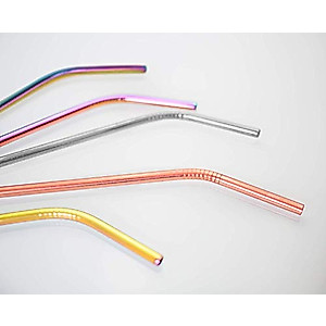 HOGOWARE Reusable Stainless-Steel Metal Drinking Straws with Travel Case and Cleaning Brush, Great for Yeti Tumblers and Smoothies, Rose Gold (Straight, 10.5), 2 Pack