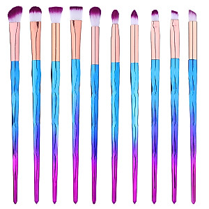 10Pcs Eye Shadow Brush Set Unicorn Eye Makeup Brushes for Shading or Blending of Eyeshadow Powder Eyebrow Highlighter Concealer Cosmetics Brush Tool