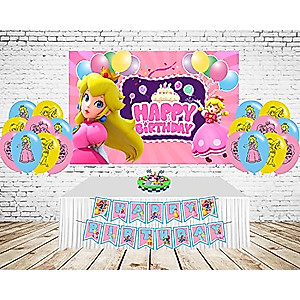 Princess Backdrop for Birthday Party Decorations, Princess Peach Background for Baby Shower Party Cake Table Decorations Supplies, Princess Peach Theme Banner, 5x3ft