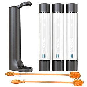 Fizzpod Home Soda Maker Sparkling Water Carbonator With 3 Bottles and 2 Bottle Brushes (Black)