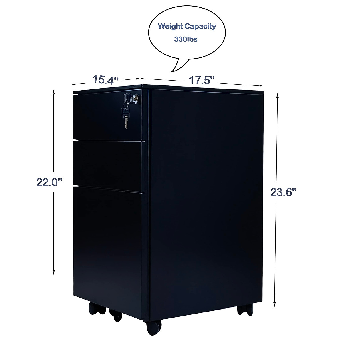 Sanoolir Locking File Cabinet 3 Drawer, Mobile File Cabinet on Wheels Under Desk fits Legal/Letter/A4 Size for Home/Office (Black)