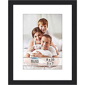 Icona Bay 8x10 Black Picture Frame with Removable Mat for 5x7 Photo, Modern Style Wood Composite Frame, Table Top or Wall Mount, Bliss Collection
