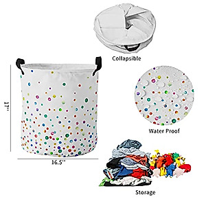 Colorful Polka Dot Large Laundry Basket, Waterproof Laundry Hamper for Baby Clothes, Watercolor Color Ombre Foldable Laundry Baskets with Handles, 16.5''x17''