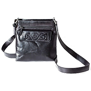 Biddy Murphy Irish Hand Bag Crossbody Black Leather Embossed Celtic Weave Made in Ireland
