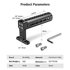 SmallRig Camera Top Handle Cheese Handle Grip with Built-in Shoe Mount for Camera Rig, Camera Cage 1638B