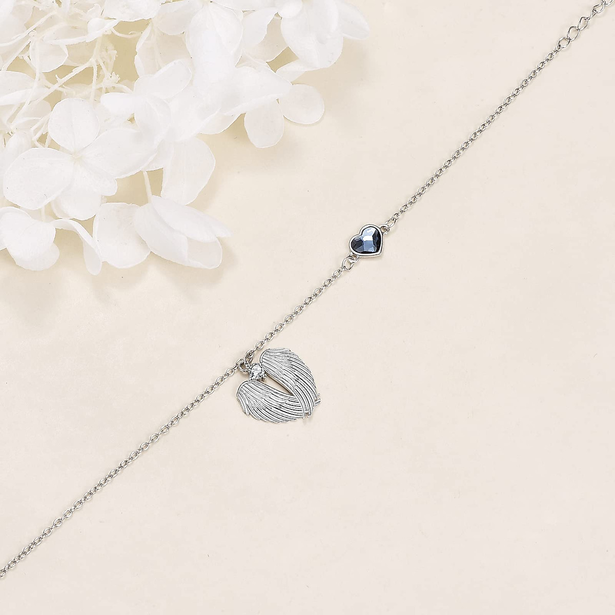 YFN Angel Wings Bracelet 925 Sterling Silver Guardian Angel Wings Heart Bracelets for Women Jewelry Gifts