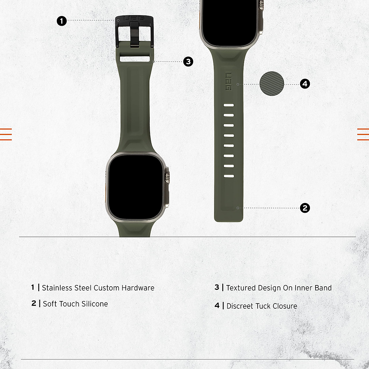 URBAN ARMOR GEAR UAG Compatible with Apple Watch Band 49/45/44/42mm for iWatch Series Ultra 2/9/Ultra/SE2/8/1-7/SE Scout Foliage Green (New Edition) Sweatproof Adjustable Silicone Replacement Strap