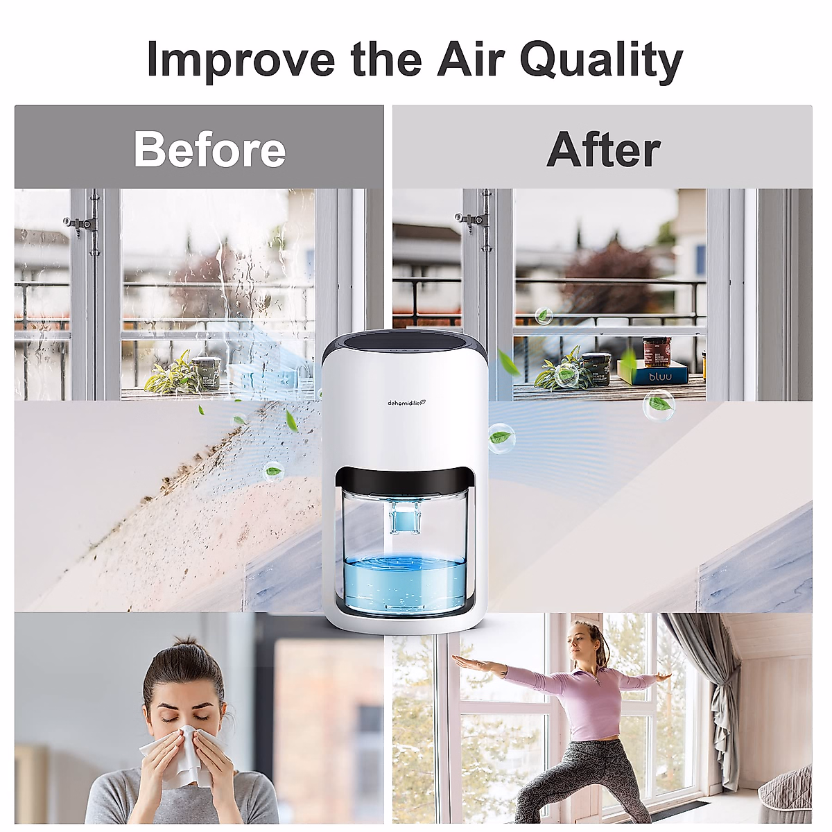 Dehumidifiers, JREAWD Portable Small Dehumidifiers for 320 Sq.Ft with Defrost Protection LED Light 40oz(1200ml) Ultra Quiet Dehumidifiers for Home Bedroom Bathroom Kitchen Closet Office RV