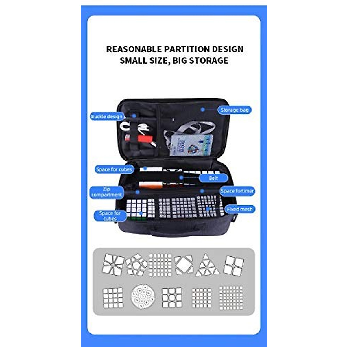 Professional Speed Cube Storage Bag with Individual Compartments for Timer/Cubes/Cup/ Mat Supplies- Black Satchel Shoulder Bag Carry Case Perfect for Competitions- from MRC