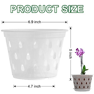 Kecio 4 Pack Clear Plastic Orchid Pots with Holes and Saucers, 7 Inch, Suitable for Indoor and Outdoor Use