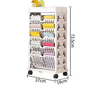 Utility Cart Organizer Mobile Bookshelf Cart Rolling 6 Tier Movable Bookshelf Cart Desk Side Cart for Office Dorm Classroom,White