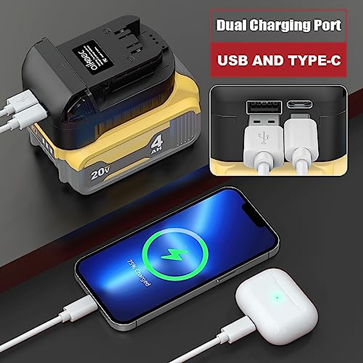 Battery Adapter for Dewalt to for Miwaulkee Battery, Battery Converters with USB/Type-C Charger Port, Convert for DeWalt 18V/20V Max Battery to for Milwaukee 18V Battery Cordless Power Tools Usage