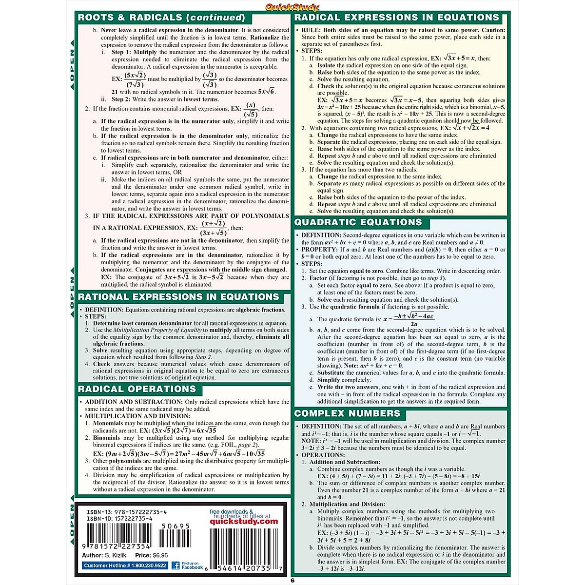 Algebra Part 1 QuickStudy Laminated Reference Guide (QuickStudy Academic)