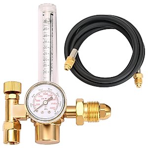 ATPEAM CO2 Argon Regulator TIG Welder MIG Welding CO2 Flowmeter 10 to 50 CFH - 0 to 4000 psi Pressure Gauge with 6.5 Foot Hose CGA580 Inlet Connection Gas Welder Welding Regulator